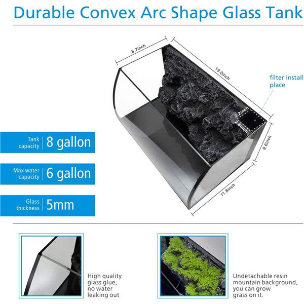Hygger Aquarium 906 Horizon 8 Gallon LED Glass Fish Tank Kits ...
