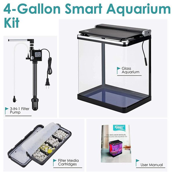 Hygger Aquarium 948 Smart 4 Gallon Desktop Glass Fish Tank Kits for ...